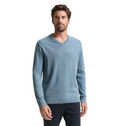 Tom Tailor V-Ausschnitt-Pullover mit kleiner Logo-Stickerei faded blue melange XL XL Strickpullover von Tom Tailor