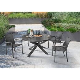 Destiny Garten-Essgruppe »COSTA ARONA« Set, 1 Ausziehtisch, 4 Stapelsessel, 5 Stk. tlg. (Set, 9-tlg., 4 Sessel, 1 Tisch ausziehbar Ø 120/170x75cm)...