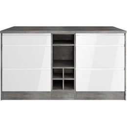 KOCHSTATION K&uuml;cheninsel &raquo;KS-Virginia&laquo; Breite 153 cm, MDF-Fronten, Flaschenregal K&uuml;che: wei&szlig; + Front: wei&szlig; Hochglanz + Korpus: eiche vintage +...