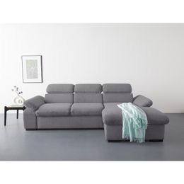 COTTA Ecksofa »Lola L-Form mit Kopfteilfunktion & Hocker« wahlweise mit Bettfunktion, Bettkasten & Armteilverstellung Stone