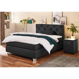 Jockenh&ouml;fer Boxspringbett &raquo;Finja&laquo; mit Topper und Zierkissen, erh&auml;ltlich in 90,120,140 & 180cm Breite schwarz Bezug Bett: Strukturstoff (57, 7% Polypropylen, 42, 3