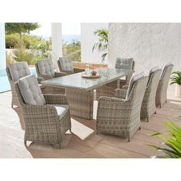 Konifera Garten-Essgruppe »Venedig« Set, 8x Sessel, 1x Tisch 230, 8x100, 5x76 cm, inkl. Auflagen, 25 Stk. tlg. Polyrattan, Aluminium, Tischplatte...