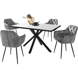 Hela Essgruppe »CLEO Tischgruppe Bestseller« Set, 1 Tisch / 4 Stühle, 5 Stk. tlg. Schalenstühle Tisch Wohnzimmer Esszimmer weiß/Vintage Grau +...