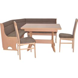 HOFMANN LIVING AND MORE Essgruppe »4tlg. Eckbankgruppe« Spar-Set, 4tlg. Eckbankgruppe, 4 Stk. tlg. Stühle montiert braun + braun + Buche-Nachbildung