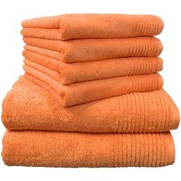 Dyckhoff Handtuch Set »Brillant« Set 6 Stk. Walkfrottee mit Streifenbordüre;4 Handtücher (50x100cm), 2 Duschtücher (70x140cm) peach Obermaterial:...