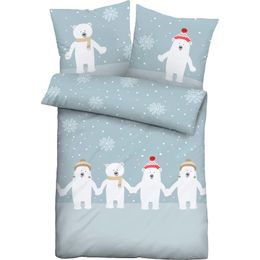 Biberna Kinderbettw&auml;sche &raquo;Eddy&laquo; 2 Stk. tlg. mit winterlichen Eisb&auml;ren blau Obermaterial: 100% Baumwolle B/L: 135 cm x 200 cm