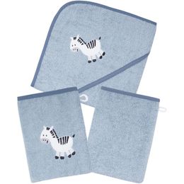 Wörner WÖRNER Handtuch Set »Zebra blau Kapuzenbadetuch mit 2 Waschhandschuhen« mit süßer Zebrastickerei blau Obermaterial: 100% Baumwolle