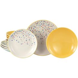 Creatable Teller-Set »Joy, Tellerset 12-tlg.« Unregelmäßige bunte Punkte, Gute Laune Geschirr, Frisch, Freundlich gelb, bunt