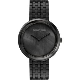 Calvin Klein Quarzuhr »TWISTED BEZEL« Armbanduhr, Damenuhr, Perlmutt-Zifferblatt, Edelstahlarmband schwarz Aparte Damenarmbanduhr