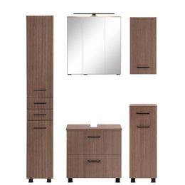 Welltime Badmöbel-Set »"Trento", Badezimmer-Set, Hängeschrank, Unterschrank, Hochschrank« 5 Stk. tlg. Waschbeckenunterschrank, Spiegelschrank inkl....