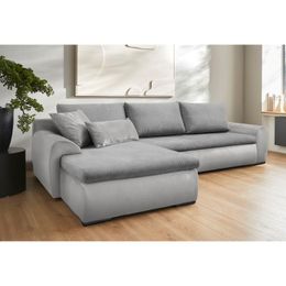 Home Affaire Ecksofa »Win, L-Form, Breite 285cm« optional mit Schlaffunktion und Bettkasten, hellgrau, Cord hellgrau/silbergrau