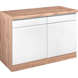 KOCHSTATION Unterschrank &raquo;KS-Bruneck&laquo; >>Bruneck<< 120 cm breit, f&uuml;r viel Stauraum, hochwertige MDF-Fronten wei&szlig; Holzwerkstoff