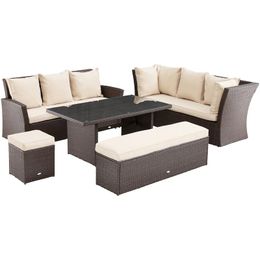Merxx Gartenlounge-Set »Barcelona« 5 Stk. tlg. 2 Sofas, Sitzbank, Hocker, Tisch braun + grau +