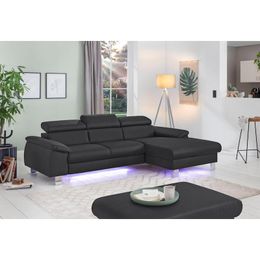 COTTA Ecksofa »Komaris L-Form, B: 244 cm« mit Kopfteilverstellung, optional Bettfunktion, Bettkasten & Licht schwarz