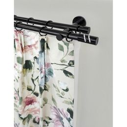Garesa Gardinenstange &raquo;BLACK&laquo; &Oslash; 20 mm 2 l&auml;ufig-l&auml;ufig Wunschma&szlig;l&auml;nge Vorhanggarnitur, verl&auml;ngerbar, Endknopf mit Glitzersteinen schwarz B/L: 380 cm...