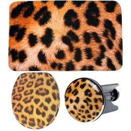 Sanilo Badaccessoire-Set »Leopardenfell« bestehend aus WC-Sitz, Badteppich und Waschbeckenstöpsel schwarz-braun