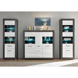 Inosign Wohnwand »Etero« Set, 3 Stk. tlg. Dark Concret/Weiß MDF Hochglanz, Applikation Dark Concret 0 Set besteht aus 2 Vitrinen und 1 Highboard