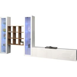 Inosign Wohnwand »Maruska« 1 Stk. tlg. weiß hochglanz/weiß hochglanz Set besteht aus 1 Vitrine, 1 Lowboard, 1 Highboard und 2 Wandregalen