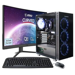 GAMEMAX PC-Komplettsystem »MegaDeal Gaming-PC-Set Draco XD« 32 ′′ AMD Ryzen 5 32 GB RAM Windows 11 + MSI G32C4 E2 Monitor Curved 80cm (32") + Maus &..