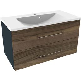 Welltime Waschtisch &raquo;Lacona&laquo; 2 tlg. Korpus Anthrazit Matt, Front Optik Nussbaum + Anthrazit Matt