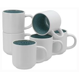 my home Becher »modernes 6-teiliges Kaffeebecher-Set Nydala« hohe Haltbarkeit, spülmaschinen- & mikrowellengeeignet, Reaktivglasur weiß/eisblau