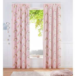 Lüttenhütt LÜTTENHÜTT Gardine »EINHORN« Kräuselband 1 Stk. tlg. Kindergardine, bedruckt, halbtransparent, Einhörner, Regenbogen pink Obermaterial: 52%...