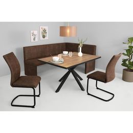 Hela Essgruppe &raquo;SPREE&laquo; 4 Stk. tlg. Esstisch 140x90 cm mit Dickkante, Microfaserbezug Artisan Eiche/Schwarz/VT Schlamm + Vintage Schlamm +...