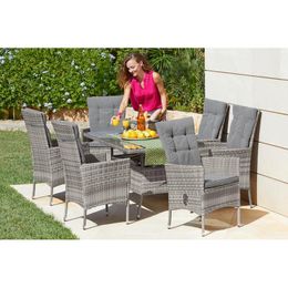 Konifera Garten-Essgruppe »Belluno« Set, 6x Sessel, Tisch 150x80x 71, 5 cm, Polyrattan, inkl. Auflagen, 13 Stk. tlg. 2 der 6 Sessel stufenlos...