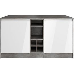 KOCHSTATION K&uuml;cheninsel &raquo;KS-Virginia&laquo; Breite 153 cm, MDF-Fronten, Flaschenregal K&uuml;che: wei&szlig; + Front: wei&szlig; Hochglanz + Korpus: eiche vintage +...