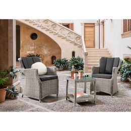 Destiny Balkonset »LUNA MERANO« Set, 1 Beistelltisch, 2 Sessel, 3 Stk. tlg. (Set, 7-tlg., 2 Sessel, 1 Tisch 46x47x50cm) Aluminium, Polyrattan...