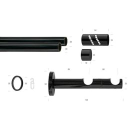 Garesa Gardinenstange &raquo;BLACK&laquo; &Oslash; 20 mm 2 l&auml;ufig-l&auml;ufig Wunschma&szlig;l&auml;nge Vorhanggarnitur, verl&auml;ngerbar, Endknopf mit Glitzersteinen schwarz B/L: 180 cm...