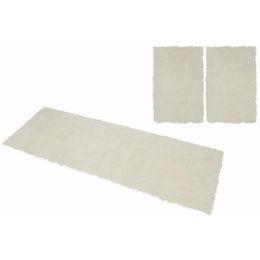 Kinzler Hochflor-Bettumrandung &raquo;Pireo&laquo; H&ouml;he 70 mm 3 Stk. tlg. L&auml;ufer-Set, Kunstfell, synthetischer Flokati, Uni-Farben, waschbar natur...