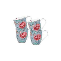 PIP Studio Becher »Flower Festival« Kaffeetassen im 4er Set, Blumenfest, 350 ml blau