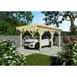 Konifera Einzelcarport &raquo;Saturn I&laquo; Leimholz 297 cm unbehandelt Bausatz, Leimholz naturbelassen, PET-Flachdach lichtdurchl&auml;ssig beige