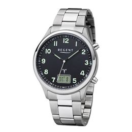 Regent Uhren REGENT Funkuhr Quarzuhr, Armbanduhr, Herrenuhr, Edelstahlarmband, analog, digital edelstahlfarben Klassische Funkarmbanduhr