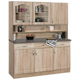 Wiho-K&uuml;chen WIHO K&Uuml;CHEN K&uuml;chenbuffet &raquo;Linz&laquo; 150 cm breit, in Landhaus-Optik Front: Landhaus Eiche, Korpus: Sonoma Eiche, Arbeitsplatte: Granit Grau