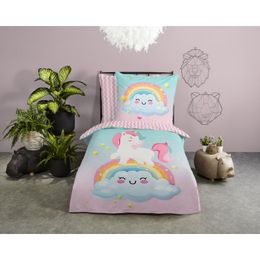 Good Morning Kinderbettw&auml;sche &raquo;Sweety&laquo; 2 Stk. tlg. Baumwolle, 135x200, Wendeoptik, Kind, Einhorn, Regenbogen, Rosa, Multi bunt Renforc&eacute;, Obermaterial: