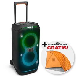 JBL Party-Lautsprecher »PartyBox Stage 320 (+ Gratis dazu: Strandmuschel)« Stereo (Bluetooth 240 W) Schwarz Teleskopgriff und breite, robuste Rollen