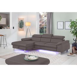COTTA Ecksofa &raquo;Komaris L-Form, B: 244 cm&laquo; mit Kopfteilverstellung, optional Bettfunktion, Bettkasten & Licht grau Microfaser PRIMABELLE (100% 