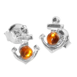 OSTSEE-SCHMUCK Paar Ohrstecker &raquo;Ohrstecker Anker Ohrstecker Anker&laquo; 9 x 6 mm Sch&ouml;ne Ohrstecker mit "cognacfarbenen" Bernsteinen