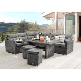 Destiny Gartenlounge-Set »SANTA PONSA« 2x Schenkel, 2x Hocker, 1x Tisch, inkl. Auflagen, 20 Stk. tlg. Aluminium, Polyrattan mix grey +...
