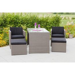 Merxx Garten-Essgruppe »Merano« 11 Stk. tlg. 2 Sessel, 2 Hocker, Tisch 128x70 cm, Polyrattan grau/anthrazit + Obermaterial: 100% Polyester....