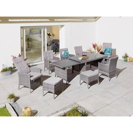 Konifera Garten-Essgruppe »Parla« Set, 6xSessel, 1x AZ-Tisch 150-242, 5cm, 2x Hocker, inkl. Auflagen, Polyrattan, 21 Stk. tlg. 2 der 6 Sessel sind...