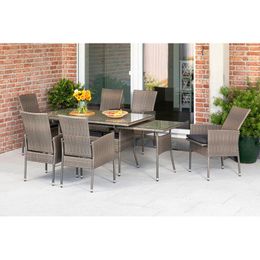 Merxx Garten-Essgruppe »Sevilla« 7 Stk. tlg. 6 Sessel mit SItzkissen, ausziehbarer Tisch, steinbeige steinbeige/natur + grau +