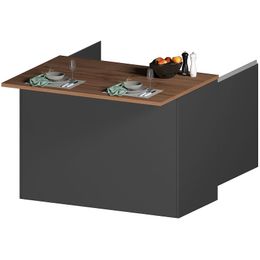 KOCHSTATION K&uuml;cheninsel &raquo;KS-Sole&laquo; Breite 125 cm, mit 2 T&uuml;ren K&uuml;che: grau + Front: anthrazit + Korpus: anthrazit matt + Arbeitsplatte: wotan...