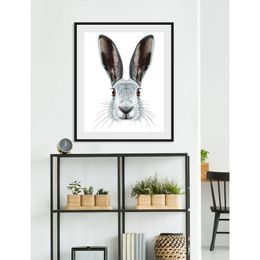 queence Bild »Selma« Hase Hasen Haustiere Kunst Schwarz-Weiß 1 Stk. tlg. HD Premium Poster-Druck inkl. Holzrahmen Farbe Rahmen: schwarz +...