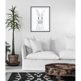 queence Bild »Aleksi« Hase Hasen Haustiere Kunst Schwarz-Weiß 1 Stk. tlg. HD Premium Poster-Druck inkl. Holzrahmen Farbe Rahmen: schwarz +...