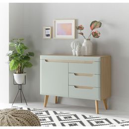 Inosign Sideboard &raquo;Torge, Anrichte, Kommode, Schubladenschrank&laquo; 1 Stk. tlg. abgeschr&auml;gte F&uuml;&szlig;e, drei Farben, Scandi Design, 107 cm breit gr&uuml;n FSC -