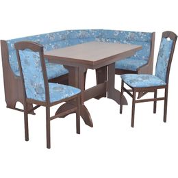 HOFMANN LIVING AND MORE Eckbankgruppe Spar-Set, 4tlg. Set, 4 Stk. tlg. Eckbank mit Stauraum unter den Sitzflächen blau + blau + Nussbaum-Nachbildung