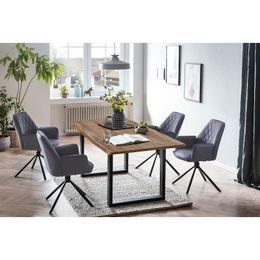 Salesfever Essgruppe »Essgruppe im stilvollen Design« Set, 5 Stk. tlg. 5-teilige Sitzgruppe mit 360° drehbarer Sitzfläche Walnuss, Grau, Schwarz +...